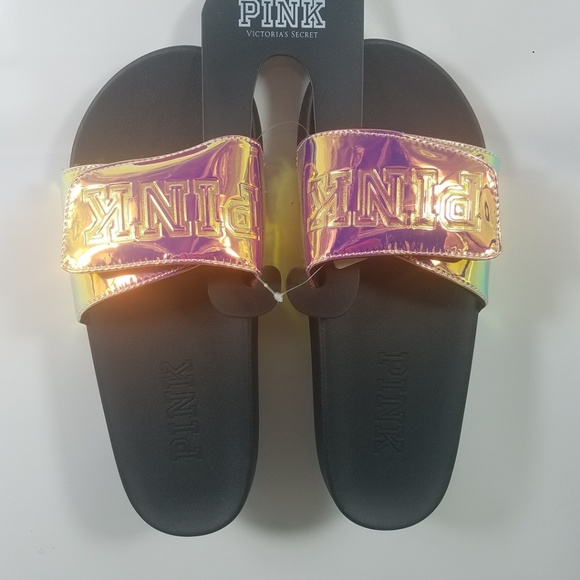 PINK Victoria's Secret | Shoes | Victorias Secret Pink Slides Metallic ...